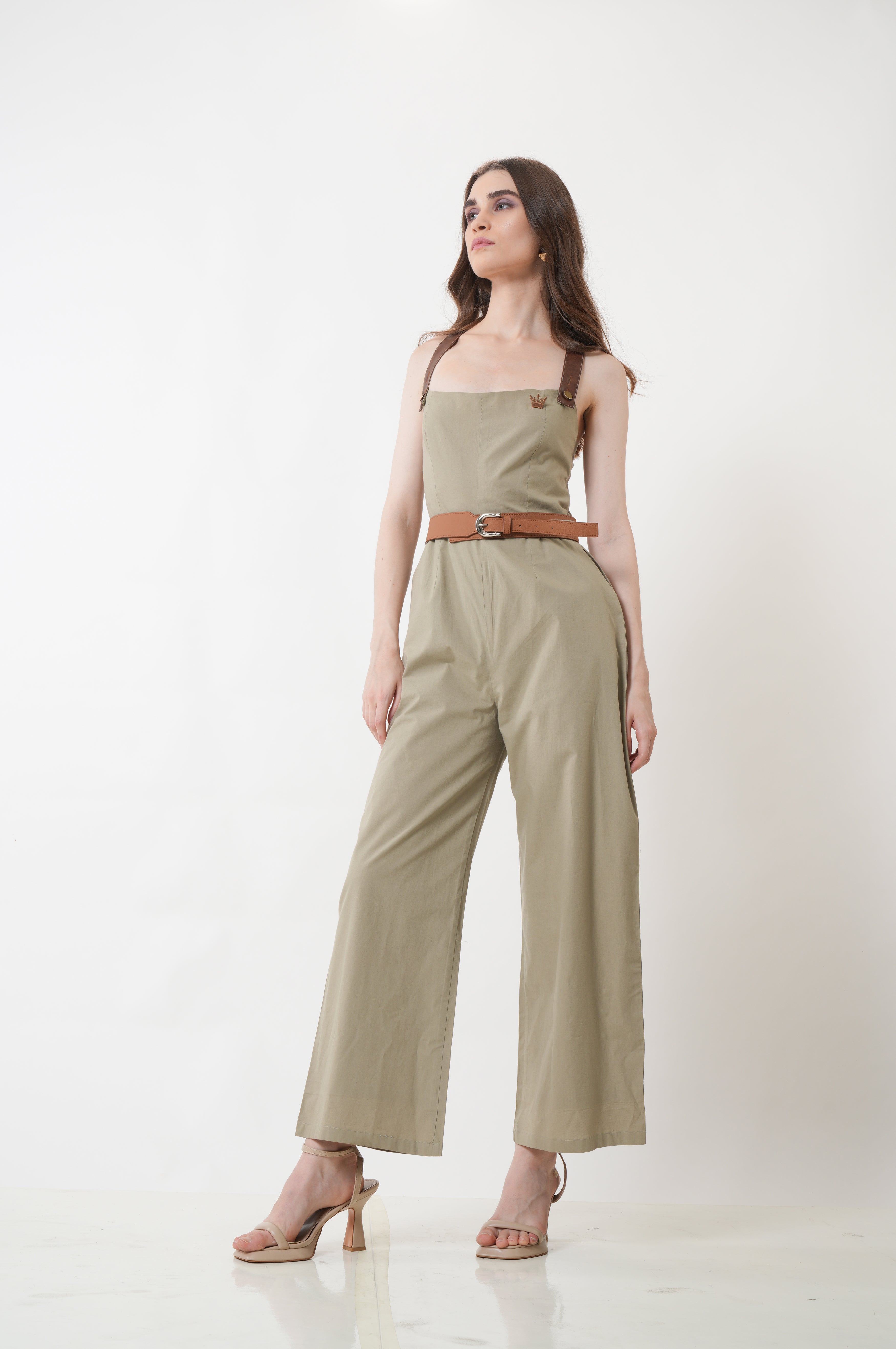 DEMELIER - The Tan Strap Jumpsuit with Belt– Madames.in